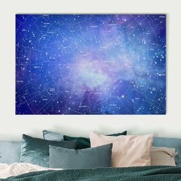 Bilderwelten Akustikbild Weltkarte blau Fotomontage Schallschutzbild - Sternbild Himmelkarte - Karten Wohnzimmer Schlafzimmer