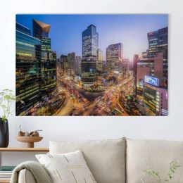 Bilderwelten Akustikbild Stadt orange Motiv Schallschutzbild - Stadtlichter von Gangnam - Architektur Wohnzimmer Schlafzimmer