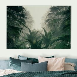 Bilderwelten Akustikbild gr&uuml;n Tropisch Schallschutzbild - Tropenpflanzen im Nebel - Pflanzen Wohnzimmer Schlafzimmer