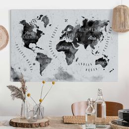 Bilderwelten Akustikbild Weltkarte Aquarell schwarz