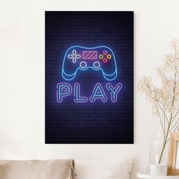 Bilderwelten Akustikbild blau Digital Art Schallschutzbild - Neon Gaming Controller - Wandbild Jugendzimmer