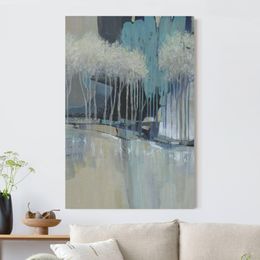 Bilderwelten Akustikbild originell blau Abstrakt Schallschutzbild - Abstrakter verregneter Wald - Wandbild Wohnzimmer Schlafzimmer