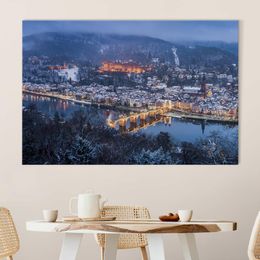 Bilderwelten Akustikbild Stadt blau Motiv Schallschutzbild - Winterliches Heidelberg - Architektur Wohnzimmer Schlafzimmer