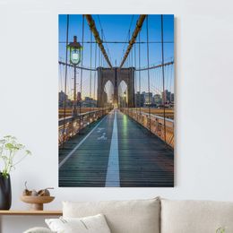 Bilderwelten Akustikbild Stadt orange Motiv Schallschutzbild - Morgenblick von der Brooklyn Bridge - Architektur Wohnzimmer Schlafzimmer