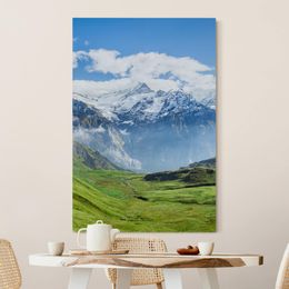 Bilderwelten Akustikbild Natur gr&uuml;n Motiv Schallschutzbild - Schweizer Alpenpanorama - Schweiz Wohnzimmer Schlafzimmer