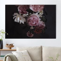 Bilderwelten Akustikbild Rosa Blumen auf Schwarz Vintage