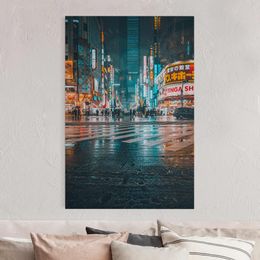 Bilderwelten Akustikbild Stadt bunt modern Schallschutzbild - Regnerisches Neon-Stadtlicht - China Wohnzimmer Schlafzimmer