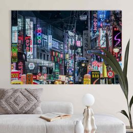 Bilderwelten Akustikbild Stadt bunt Motiv Schallschutzbild - Nachtleben von Seoul - Architektur Wohnzimmer Schlafzimmer