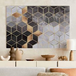 Bilderwelten Akustikbild Schwarz Wei&szlig; goldene Geometrie