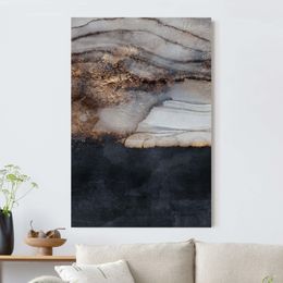 Bilderwelten Akustikbild originell schwarz Abstrakt Aquarell - Goldener Marmor gemalt - Wandbild Wohnzimmer Schlafzimmer