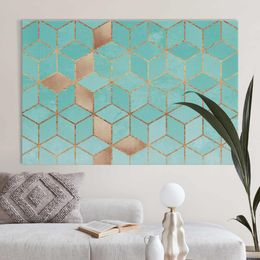 Bilderwelten Akustikbild T&uuml;rkis Wei&szlig; goldene Geometrie