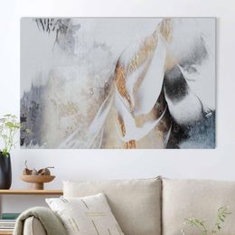Bilderwelten Akustikbild originell gold Abstrakt Aquarell - Goldene abstrakte Wintermalerei - Wandbild Wohnzimmer Schlafzimmer