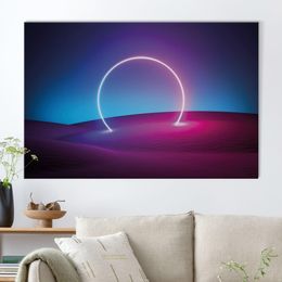 Bilderwelten Akustikbild pink Neon Art Schallschutzbild - Neonlichtkreis im Sand - Wandbild Jugendzimmer