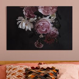 Akustikbild Rosa Blumen auf Schwarz Vintage