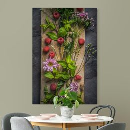 Akustikbild Blumen Himbeeren Minze