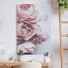 Bilderwelten Akustikbild Blumen rosa Landhaus Schallschutzbild - Rosa Pfingstrosenbl&uuml;ten Shabby Pastell - Rose Wohnzimmer Schlafzimmer