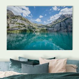 Bilderwelten Akustikbild Natur blau Motiv Schallschutzbild - Traumhafter Bergsee - Schweiz Wohnzimmer Schlafzimmer