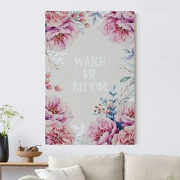 Bilderwelten Akustikbild Spr&uuml;che rosa modern Aquarell - Spruch watch me bloom mit Rosen - Rose Wohnzimmer Schlafzimmer