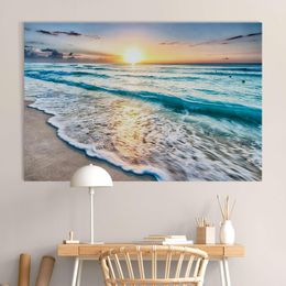 Bilderwelten Akustikbild Strand blau Motiv Schallschutzbild - Sonnenuntergang am Strand - Sonnenuntergang Wohnzimmer Schlafzimmer