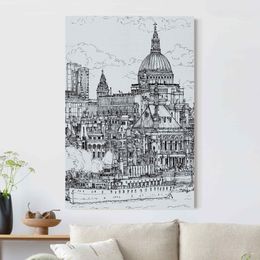 Bilderwelten Akustikbild Stadt beige Illustration Schallschutzbild - Stadtstudie - Dom - Architektur Wohnzimmer Schlafzimmer