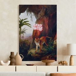 Bilderwelten Akustikbild Tiere braun Vintage Schallschutzbild - Stay Wild Tiger - Lustig Wohnzimmer Schlafzimmer