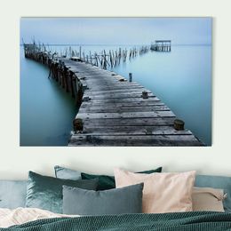 Bilderwelten Akustikbild Natur blau Motiv Schallschutzbild - Der Hafen von Carrasqueira - Steg Wohnzimmer Schlafzimmer