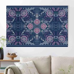 Bilderwelten Akustikbild Spirituell blau Orientalisch Schallschutzbild - Detailliertes Boho Muster in Blau - Paisley Wohnzimmer Schlafzimmer