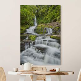 Bilderwelten Akustikbild Natur gr&uuml;n Motiv Schallschutzbild - Upper McLean Falls in Neuseeland - Wasserfall Wohnzimmer Schlafzimmer