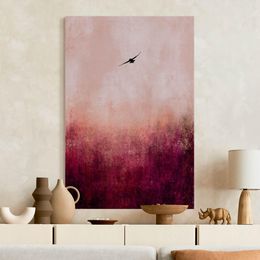 Bilderwelten Akustikbild Natur rot modern Aquarell - Vogel im Sonnenuntergang - Sonnenuntergang Wohnzimmer Schlafzimmer