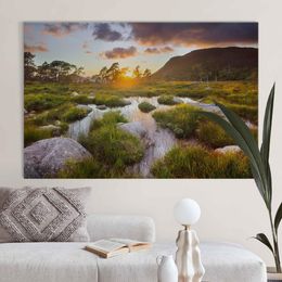 Bilderwelten Akustikbild Natur gr&uuml;n Motiv Schallschutzbild - Tverrdalsbekken in Norwegen - Norwegen Wohnzimmer Schlafzimmer