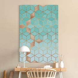 Akustikbild T&uuml;rkis Wei&szlig; goldene Geometrie