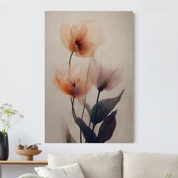 Bilderwelten Akustikbild Blumen beige Illustration Schallschutzbild - Pergamentblumen I - Wandbild Wohnzimmer Schlafzimmer