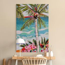 Akustikbild Palme mit pinken Blumen II