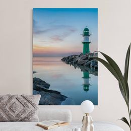 Bilderwelten Akustikbild Strand blau Motiv Schallschutzbild - Sunset at the Lighthouse - Sonnenuntergang Wohnzimmer Schlafzimmer