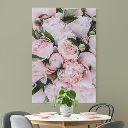 Akustikbild Rosa Pfingstrosen mit Bl&auml;ttern