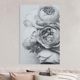 Bilderwelten Akustikbild Blumen schwarz weiss Motiv Schallschutzbild - Pfingstrosenbl&uuml;ten Schwarz Wei&szlig; - Rose Wohnzimmer Schlafzimmer