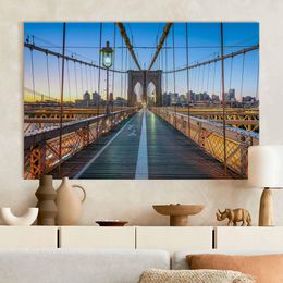 Bilderwelten Akustikbild Stadt orange Motiv Schallschutzbild - Morgenblick von der Brooklyn Bridge - Architektur Wohnzimmer Schlafzimmer