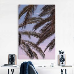 Bilderwelten Akustikbild Natur rosa Tropisch Schallschutzbild - Rosa Palmen Sonnenuntergang - Sonnenuntergang Wohnzimmer Schlafzimmer