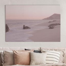 Bilderwelten Akustikbild Strand rosa Motiv Schallschutzbild - Ros&eacute;goldener Strand - Meerblick Wohnzimmer Schlafzimmer