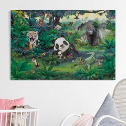 Bilderwelten Akustikbild Tiere bunt Illustration Schallschutzbild - Animal Club International - Dschungel mit Tieren - Wandbild Kinderzimmer Baby M&auml;dchen Jungen