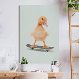 Bilderwelten Akustikbild Tiere gelb Digital Art Schallschutzbild - Skate Ente - Lustig Wohnzimmer Schlafzimmer