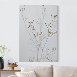 Bilderwelten Akustikbild beige Tropisch Schallschutzbild - Zarte Knospen am Wildblumenzweig - Gr&auml;ser Wohnzimmer Schlafzimmer