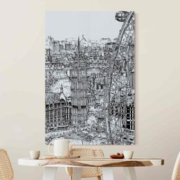 Bilderwelten Akustikbild originell weiss Illustration Schallschutzbild - Stadtstudie - London Eye - Architektur Wohnzimmer Schlafzimmer