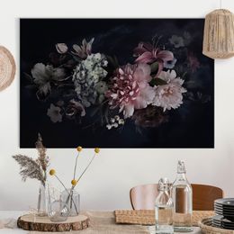 Bilderwelten Akustikbild Blumen schwarz Fotomontage Schallschutzbild - Blumen mit Nebel auf Schwarz - Wandbild Wohnzimmer Schlafzimmer