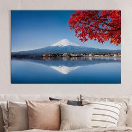 Bilderwelten Akustikbild Natur blau Motiv Schallschutzbild - Berg Fuji im Herbst - Japan Wohnzimmer Schlafzimmer