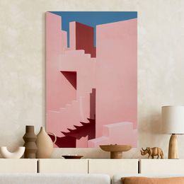 Bilderwelten Akustikbild Stadt rosa modern Schallschutzbild - Rosane Architektur und blauer Himmel - Architektur Wohnzimmer Schlafzimmer