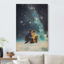Bilderwelten Akustikbild originell bunt Fotomontage Schallschutzbild - Romantisches Galaxie Dinner - Wandbild Wohnzimmer Schlafzimmer