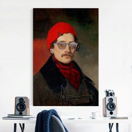 Bilderwelten Akustikbild originell rot Vintage Schallschutzbild - Portrait eines Hipsters - Lustig Wohnzimmer Schlafzimmer