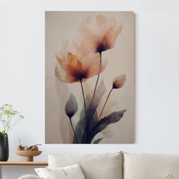 Bilderwelten Akustikbild Blumen beige Illustration Schallschutzbild - Pergamentblumen - Wandbild Wohnzimmer Schlafzimmer