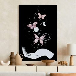 Bilderwelten Akustikbild Tiere schwarz Illustration Schallschutzbild - Zaubernde Hand - Schmetterlinge Rosa - Himmel Jugendzimmer